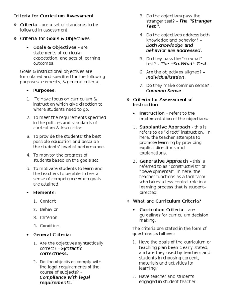 Curriculum Assessment Criteria Explained | PDF | Goal | Curriculum