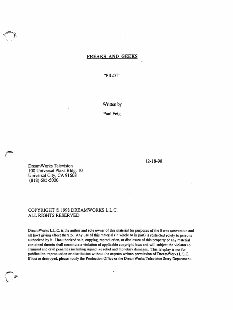 Freaks and Geeks 1x01 - Pilot | PDF | Copyright | Leisure