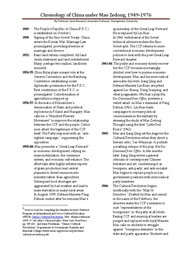 Chronology of China Under Mao | PDF | Cultural Revolution | Mao Zedong