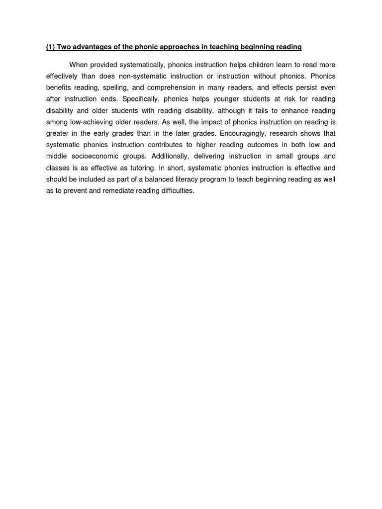 Benefits of Systematic Phonics Instruction | PDF