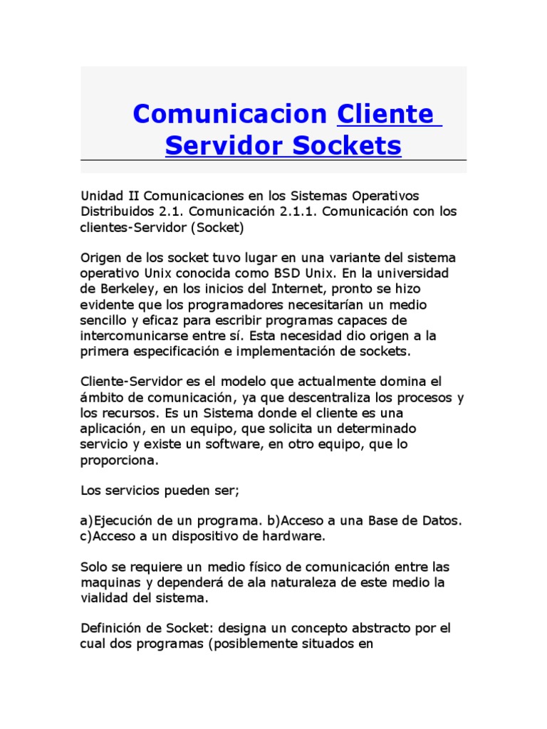Comunicacion Cliente Servidor Sockets | PDF | Zócalo de red ...
