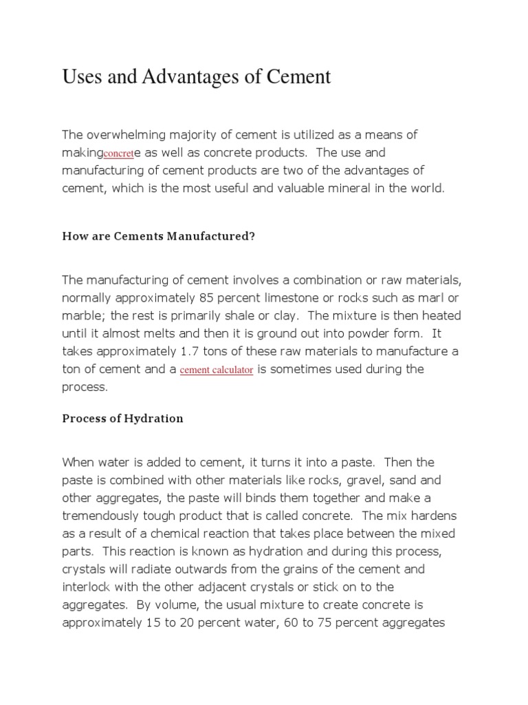 Uses and Advantages of Cement | PDF | Concrete | Structural Engineering