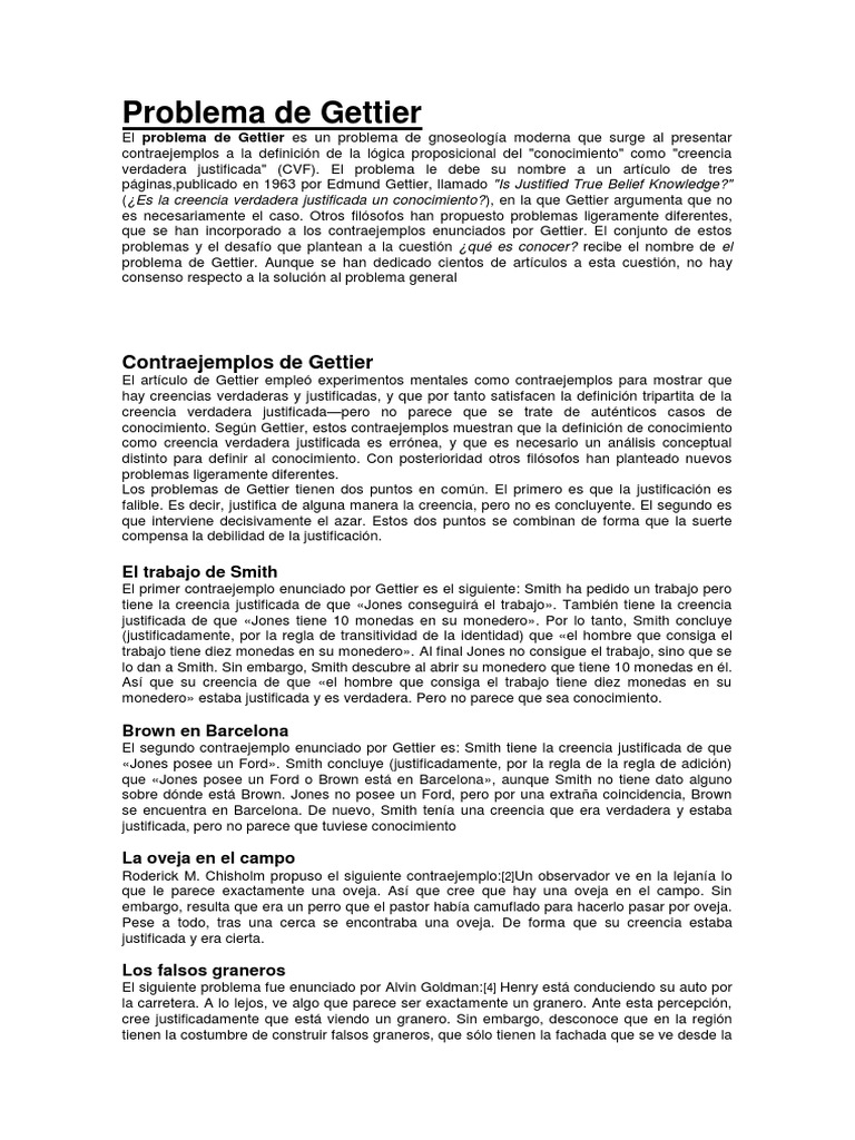 Contraejemplos de Gettier | PDF | Lógica | Teorías filosóficas