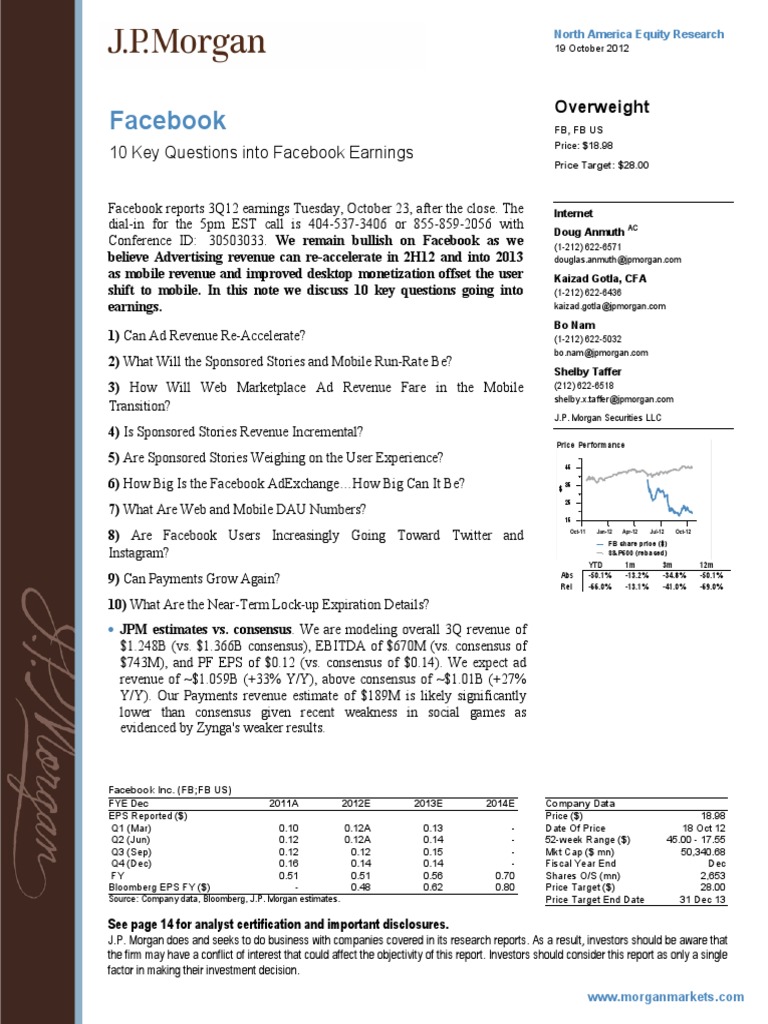 FB - JPM Research Report - Oct 2012 | PDF | Jp Morgan Chase ...