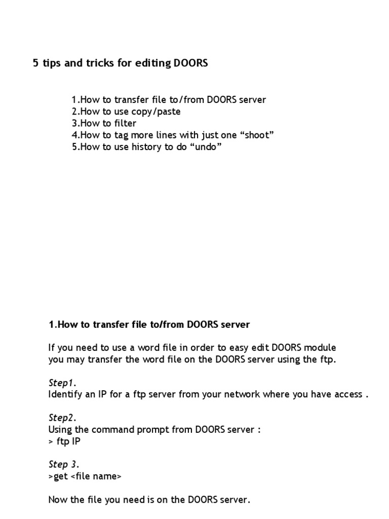 5 Tips and Tricks For Editing DOORS | PDF | File Transfer Protocol ...