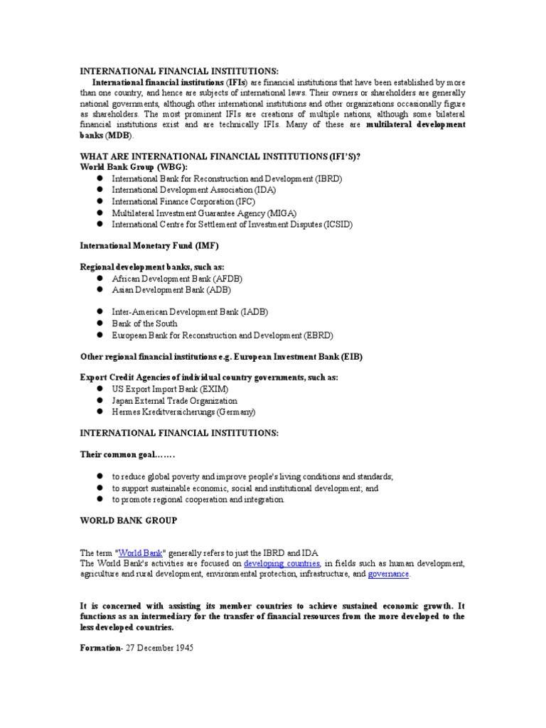 International Financial Institutions | PDF | International Financial ...