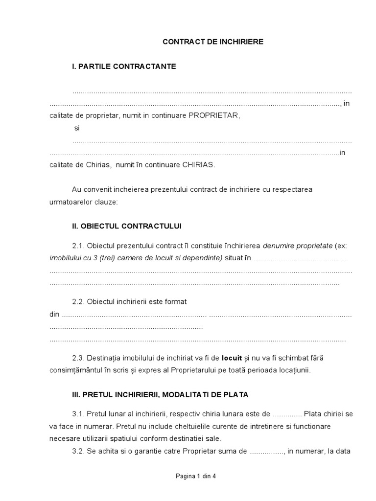 Contract de Inchiriere - MODEL | PDF