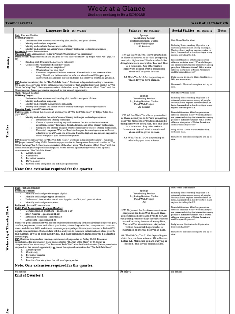 Weekly Lesson Plan: Plot & Conflict | PDF | Narration | The United States