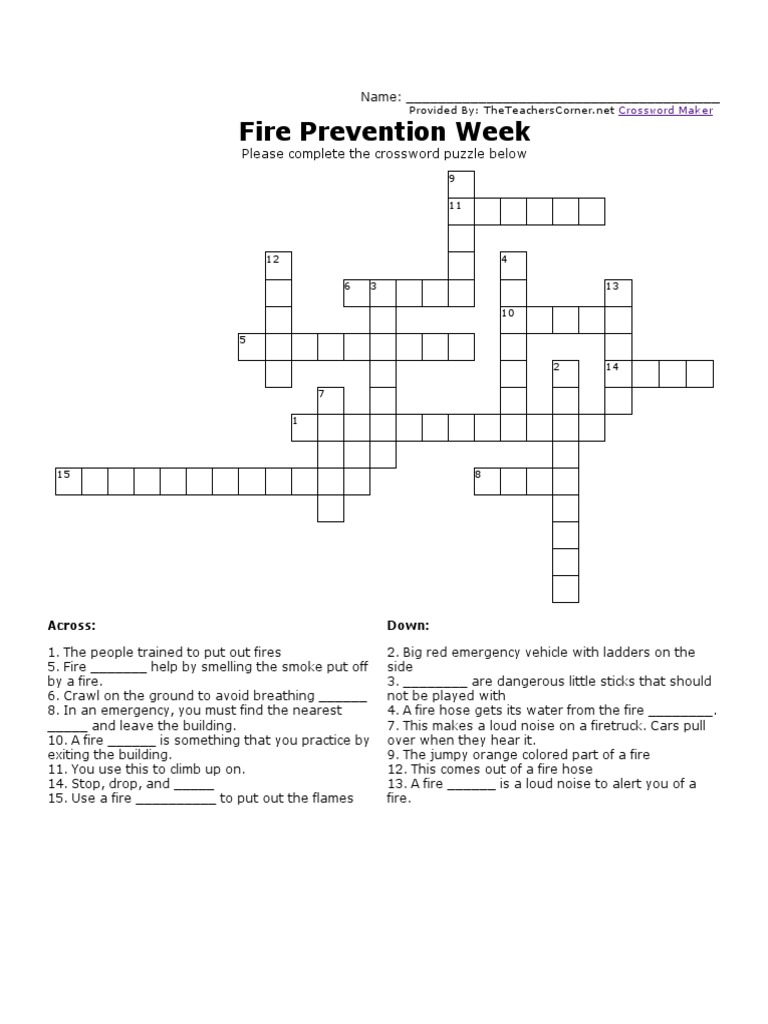 Fire Safety Crossword Puzzle | PDF