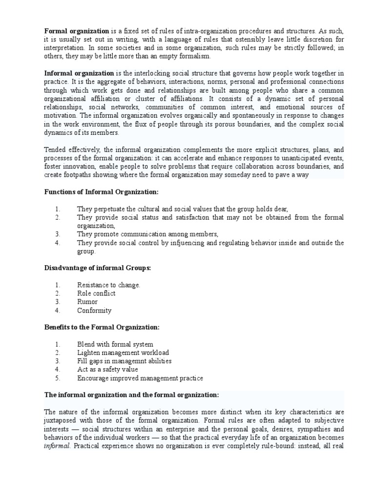 Formal & Informal Organization | PDF | Behavioural Sciences | Cognitive ...