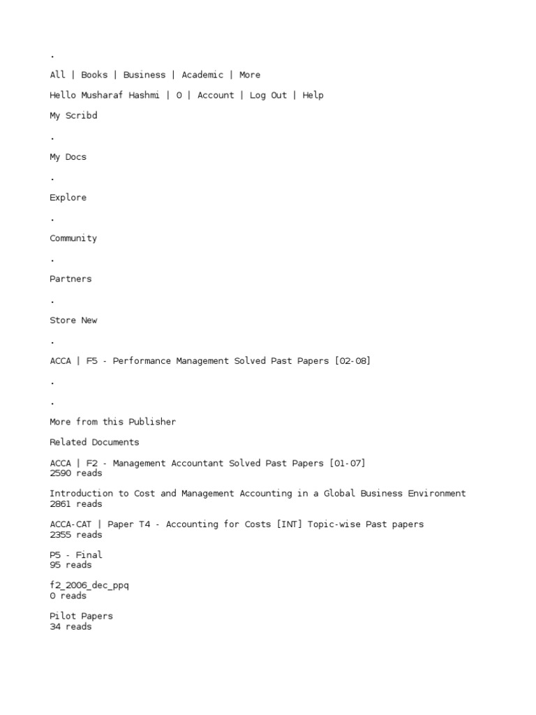 ACCA - F5 - Performance Management Solved Past Papers (02-08) | PDF ...