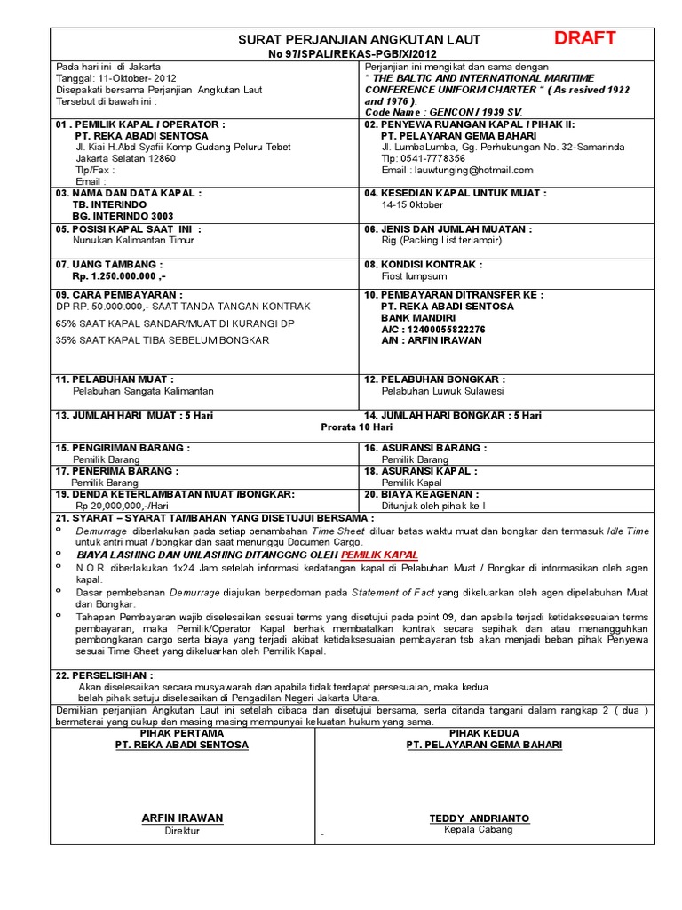 Draft Kontrak To Pak Burhan | PDF