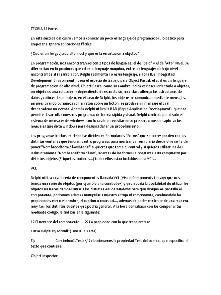 Delphi | PDF | Lenguaje de programación | Software de la aplicacion