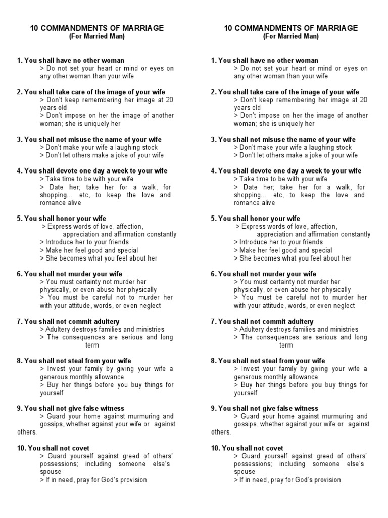 10 Commandments of Marriage 50 Copies Each | PDF | Husband | Wife