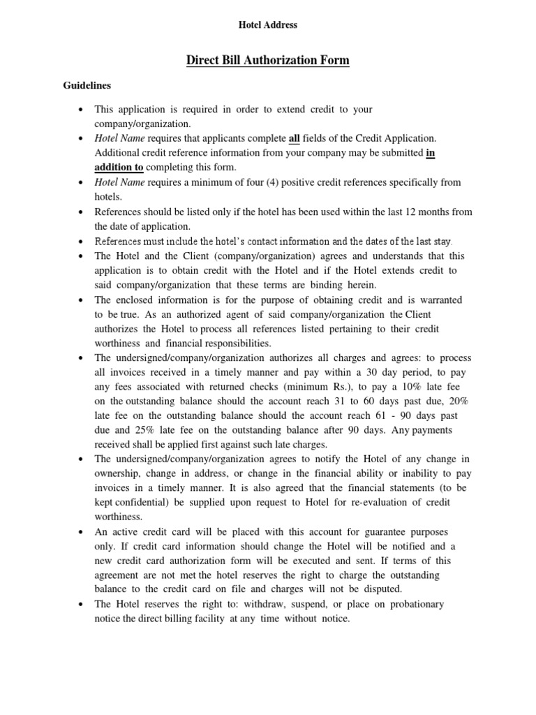 Direct Bill Authorization Form | Download Free PDF | Credit Card ...