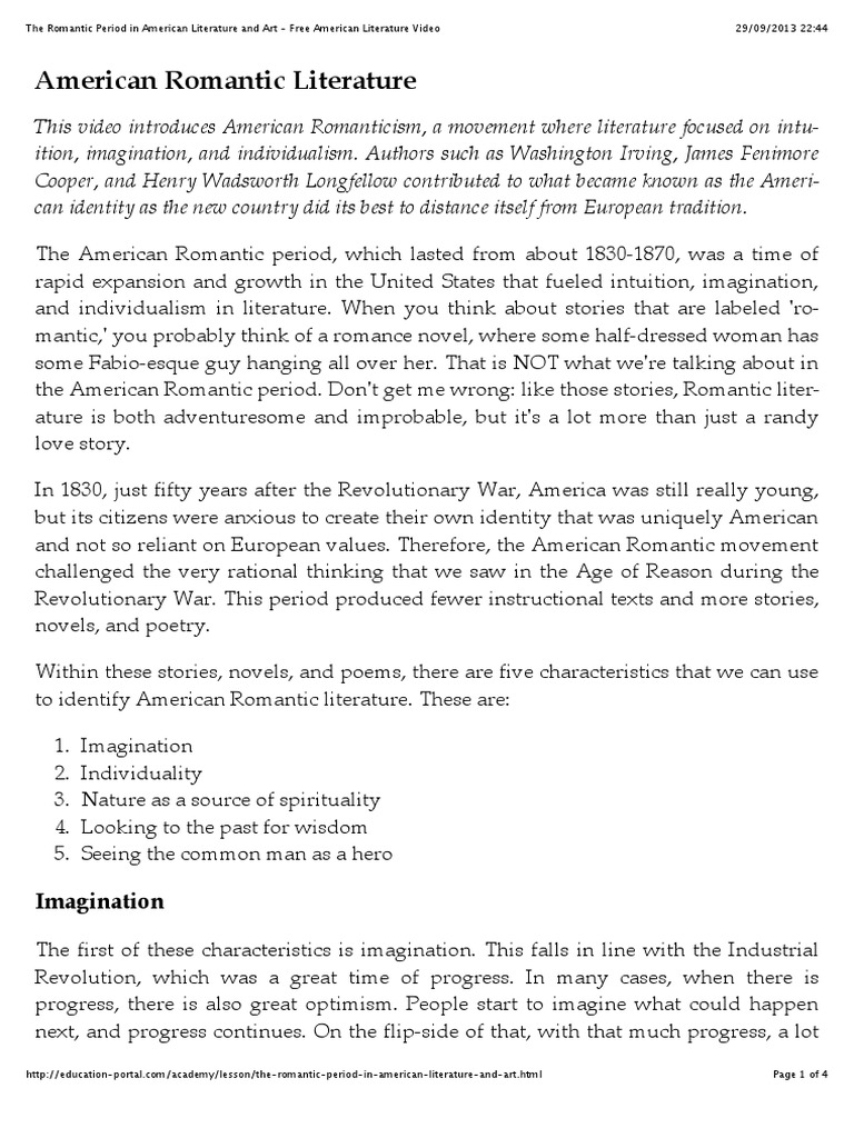 The Romantic Period in American Literature and Art - Free American ...