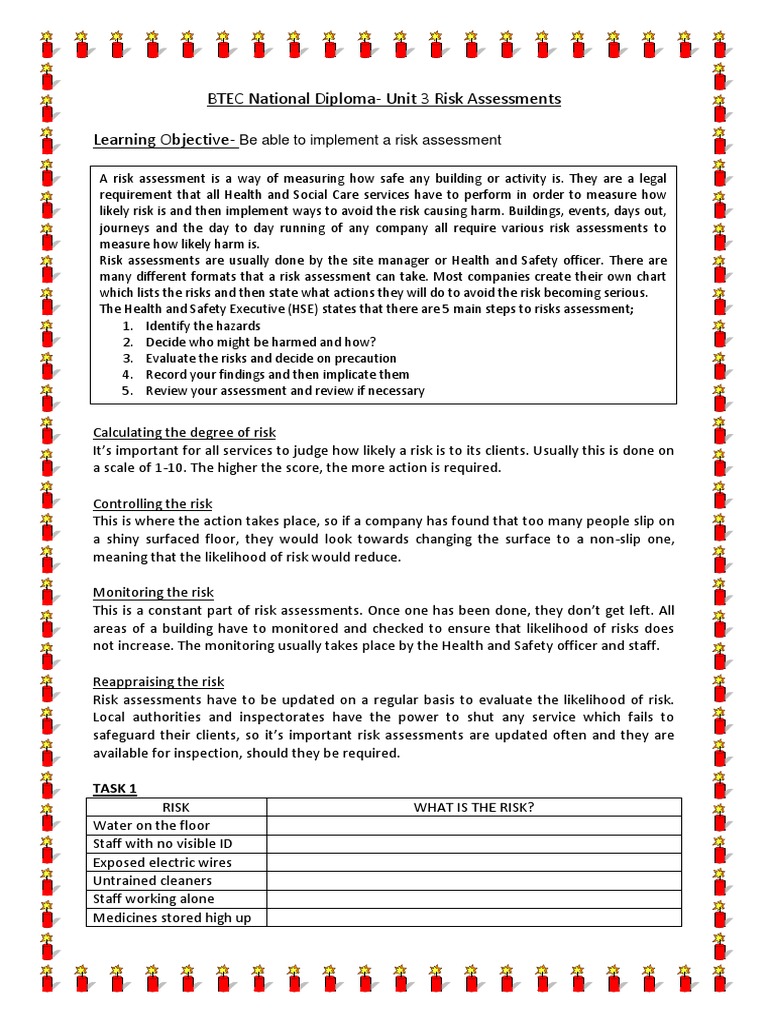 risk assessments btec l3 unit 3 | Risk Assessment | Risk