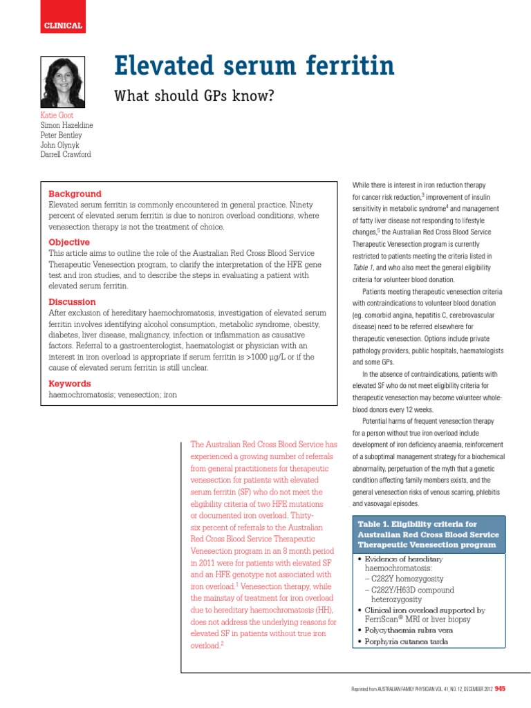 Elevated Ferritin What Should GP Know | Medicine | Clinical Medicine