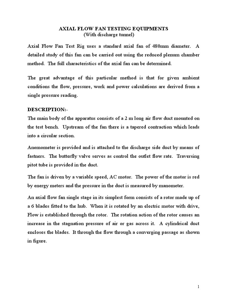 Axial Flow Fan Testing Equipment Guide | PDF | Mechanical Fan | Turbine
