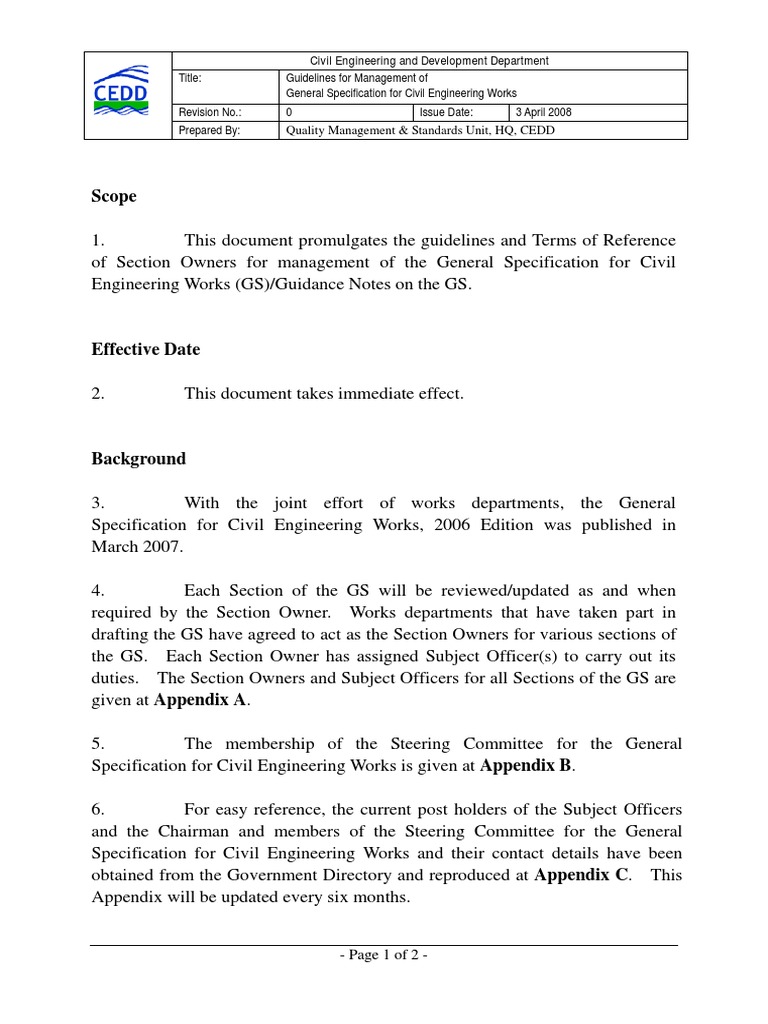 Guidelines For Management of General Specification For Civil ...