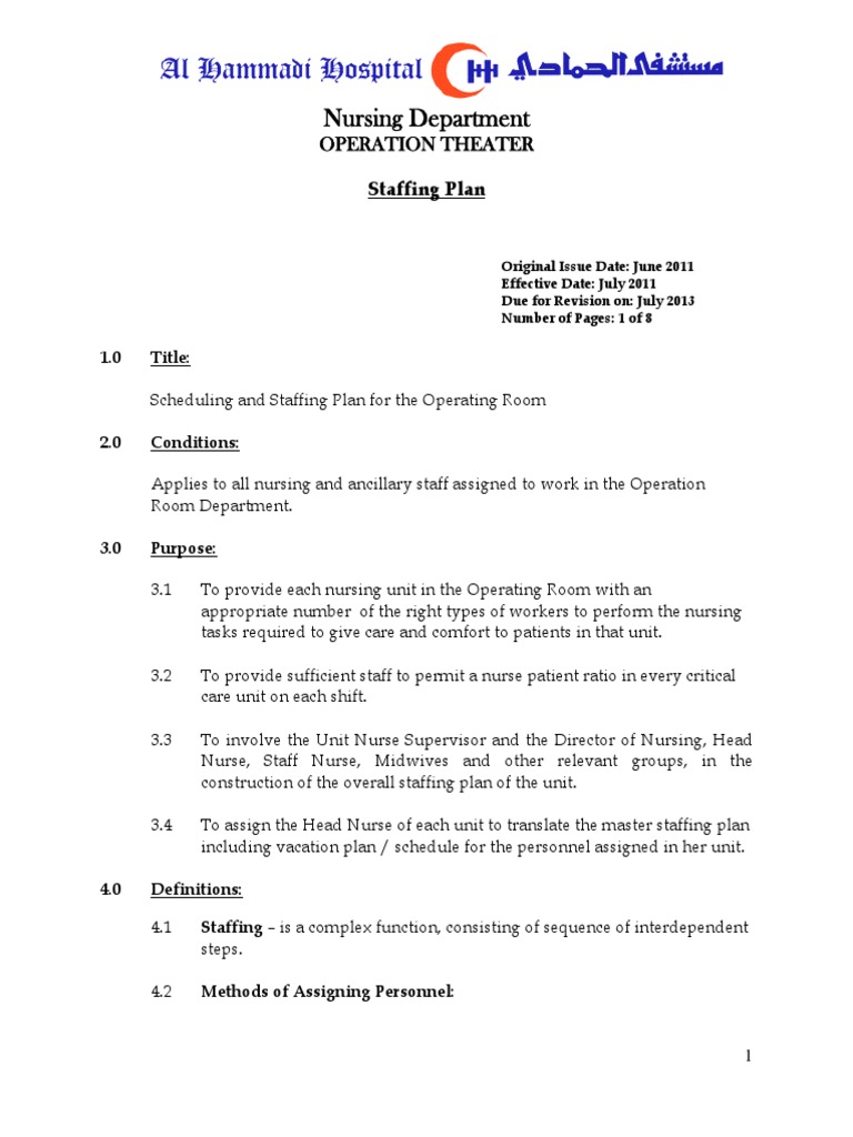 006 or Staffing Plan | PDF | Nursing | Surgery