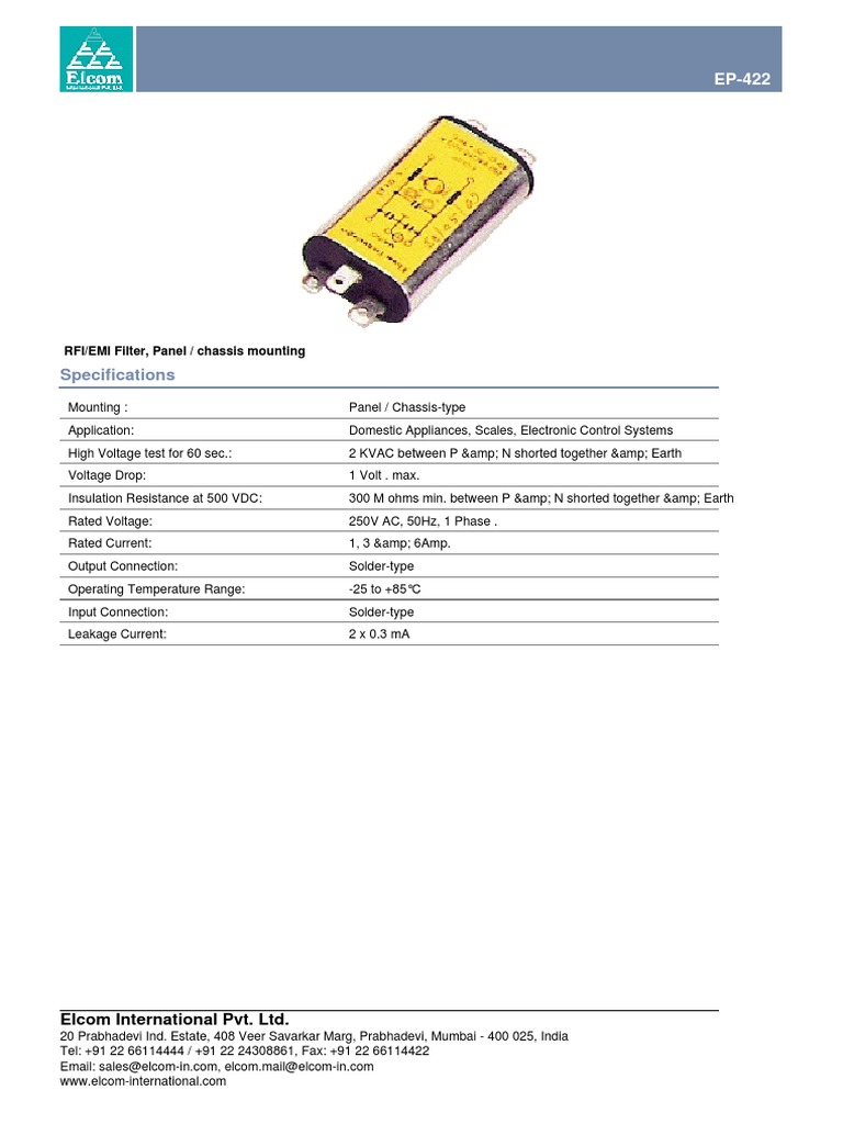 Elcom RFI - EMI Filter | PDF | Power Supply | Amplifier