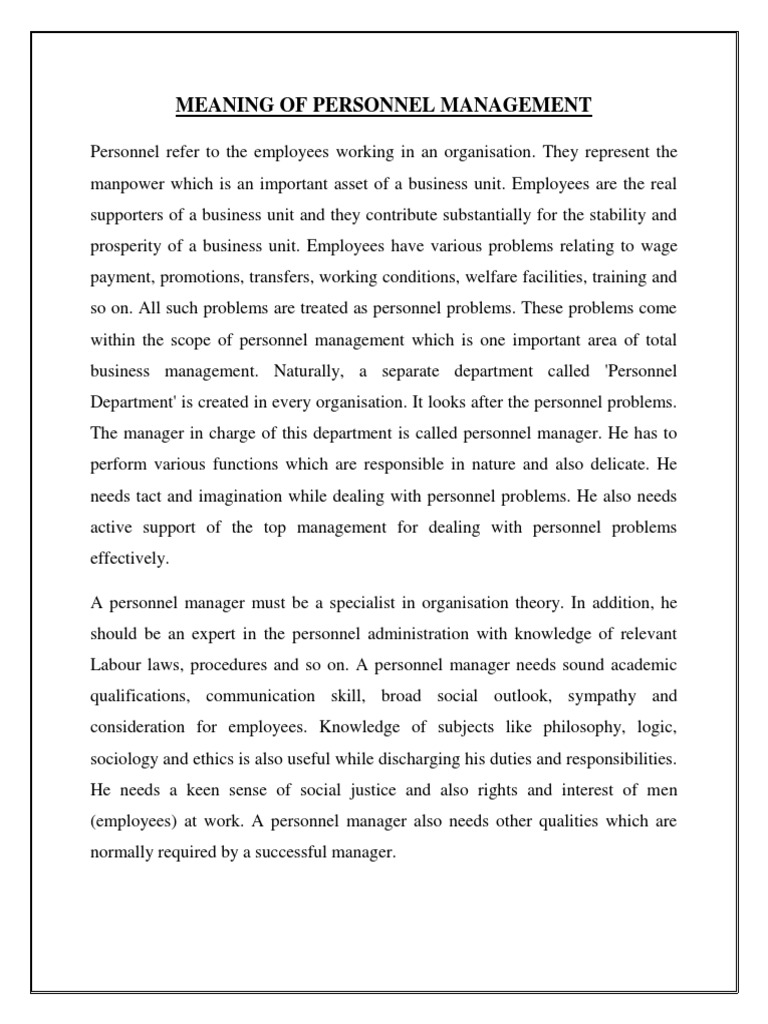 Personnel Management Functions | PDF | Employment | Human Resource ...