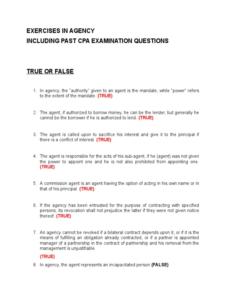 Contract of Agency Exercises | PDF | Law Of Agency | Guarantee