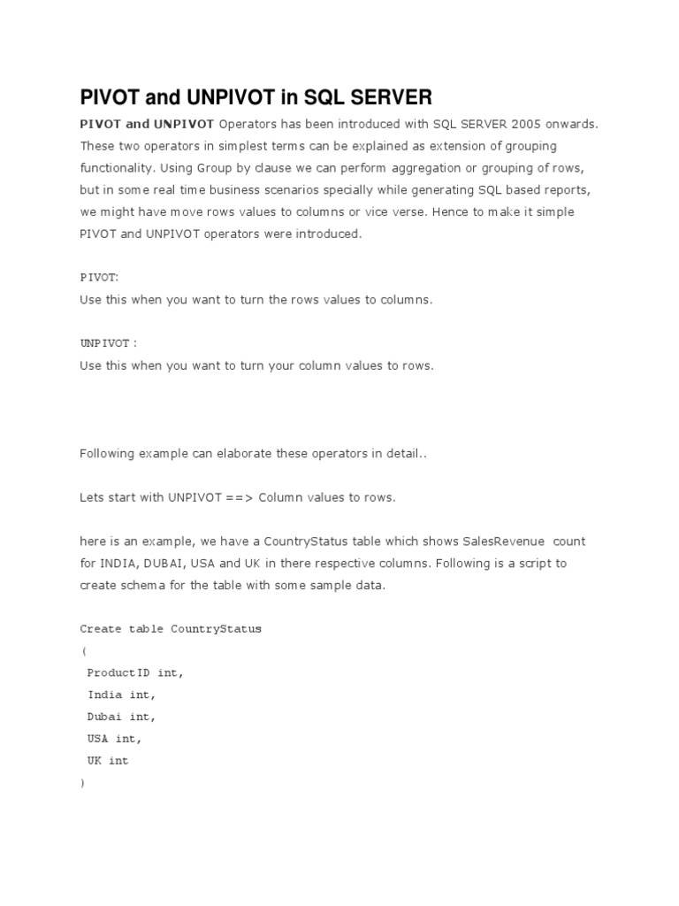 Pivot & Unpivot | PDF | Table (Database) | Databases