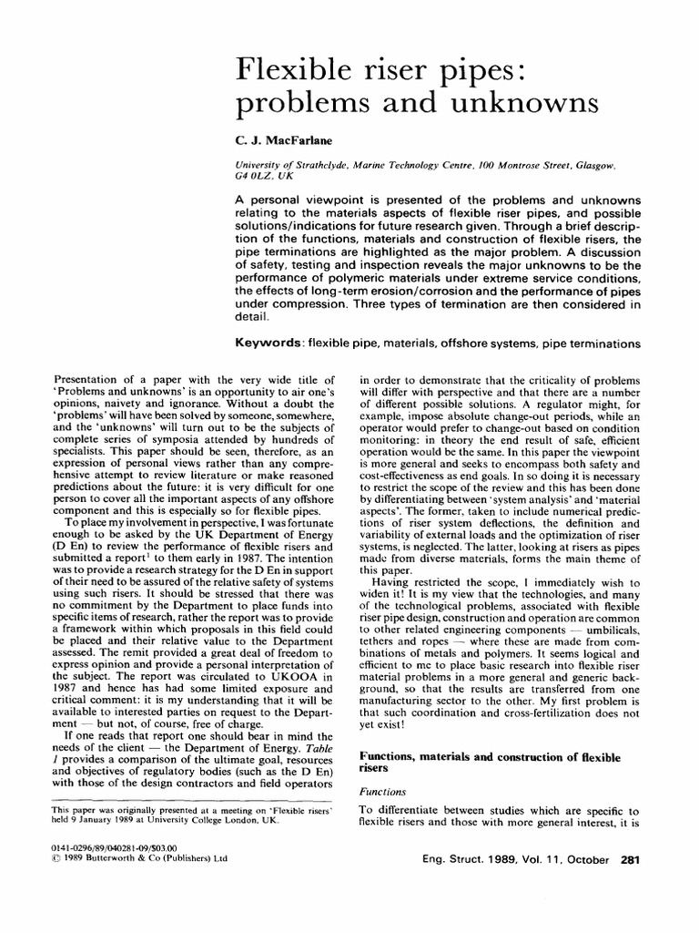 Flexible Riser Pipes" Problems and Unknowns | PDF | Pipe (Fluid Conveyance) | Polymers