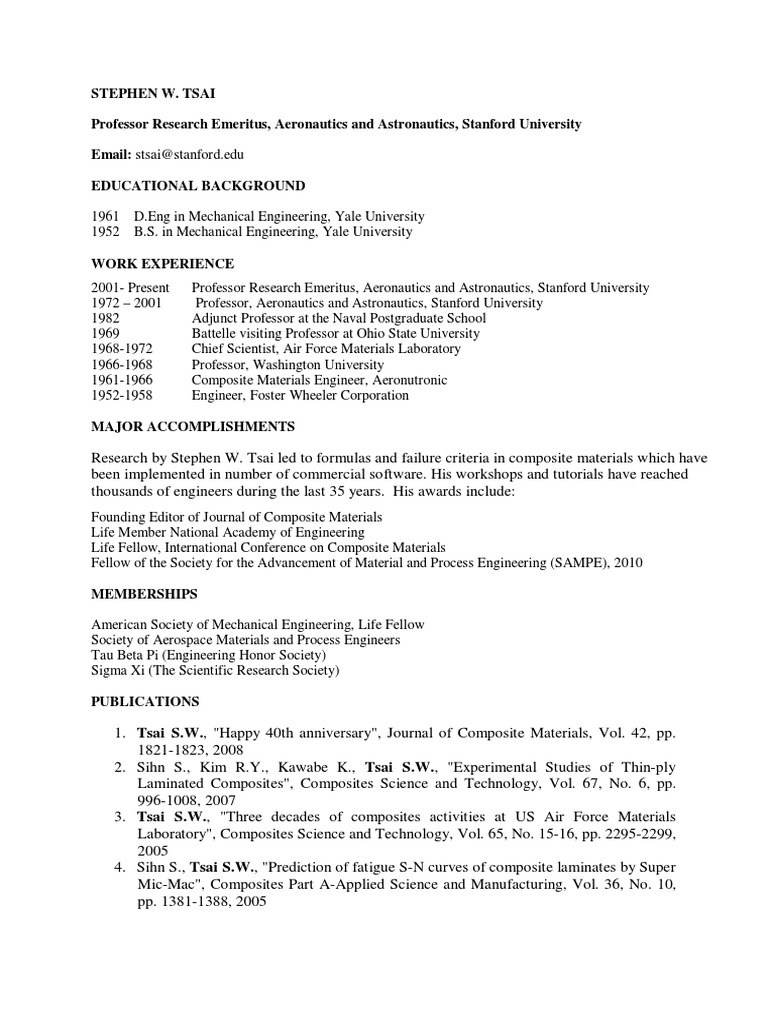 C.V. Stephen W Tsai | PDF | Composite Material | Strength Of Materials C.V. Stephen W Tsai | PDF | Composite Material | Strength Of Materials