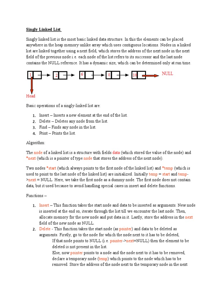 Singly Linked List Node Next Node Start Temp Temp Start Temp Next Pdf Pointer Computer 