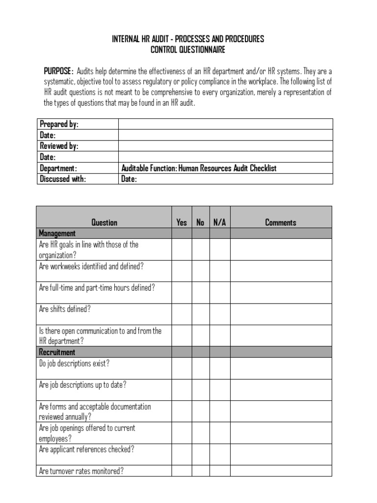 Internal HR Processes and Procedures Audit PDF | PDF | Employment | Audit