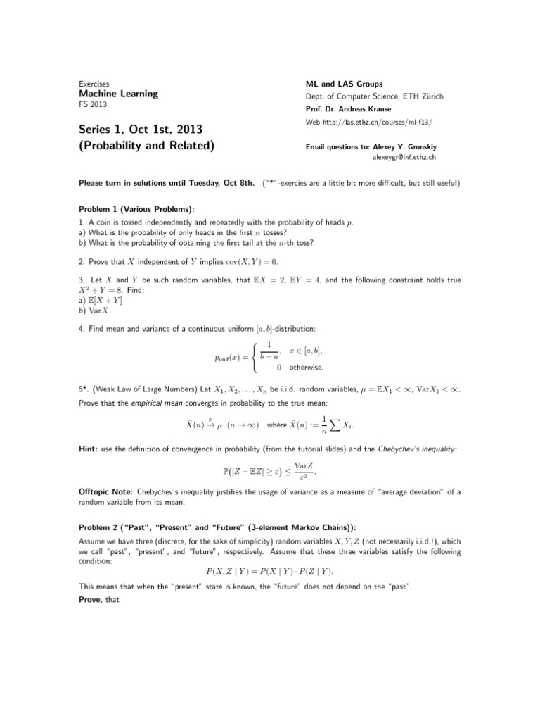 Series 1, Oct 1st, 2013 Probability and Related) : Machine Learning ...