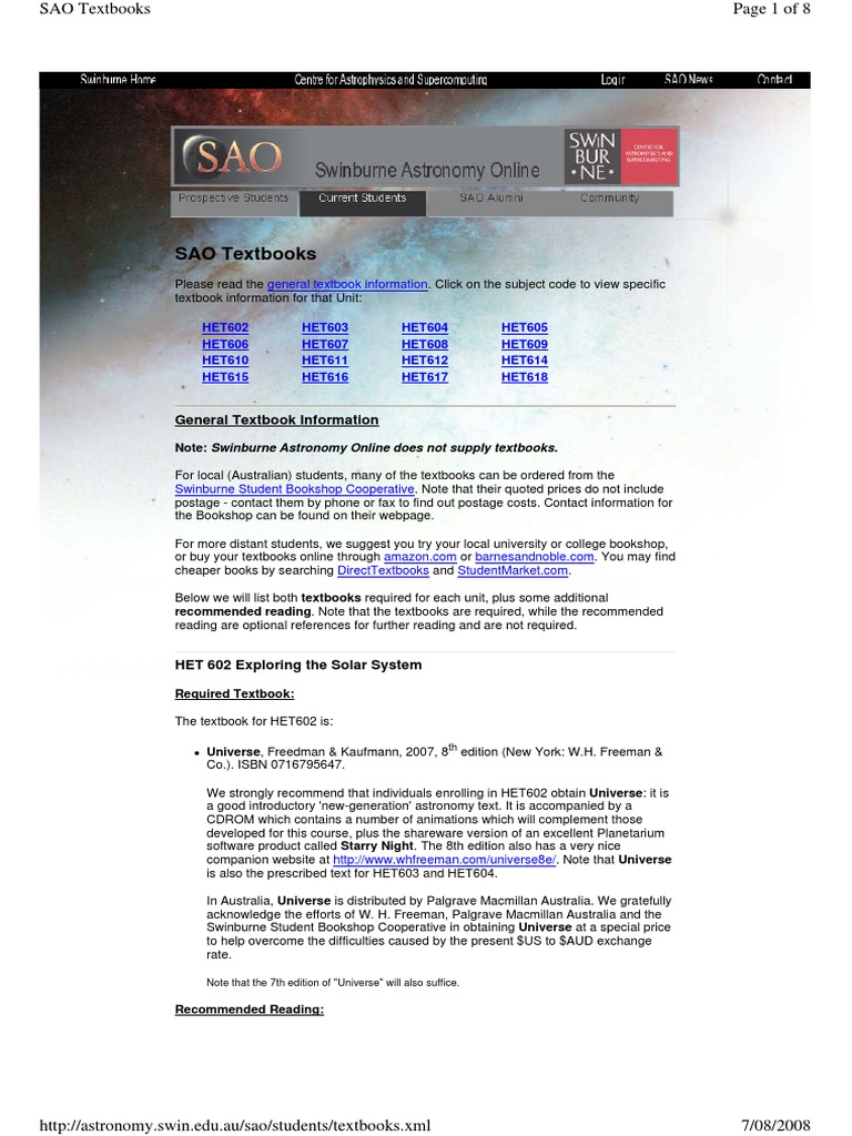 Swinburne Astronomy Texts (2008) | PDF | Textbook | Astronomy