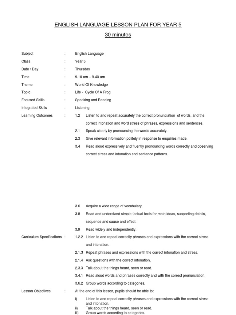 Lesson Plan For Year 5 | PDF | Question | Stress (Linguistics)