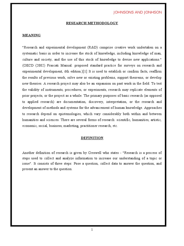 Research Methodology: Johnsons and Jonhson | PDF | Quantitative ...
