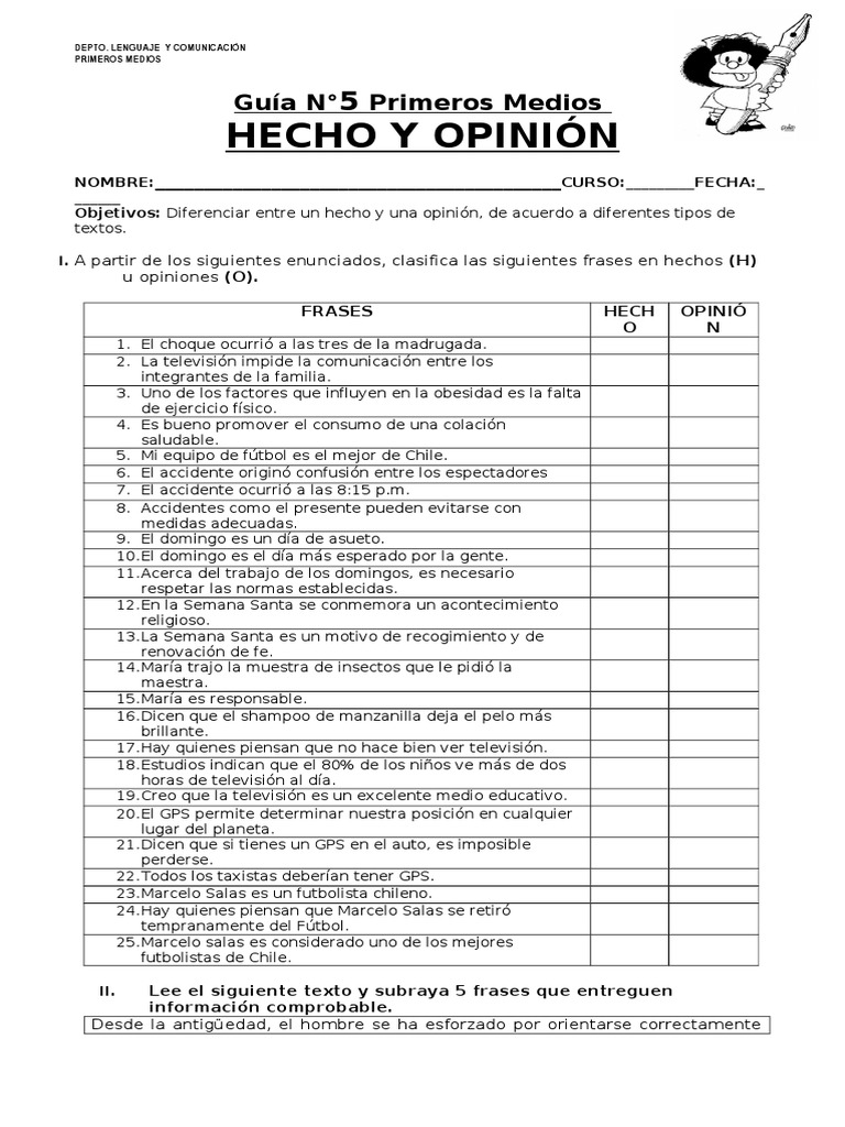 Guia - 5 - Hecho y Opinión | PDF | Sistema de Posicionamiento Global | Vida