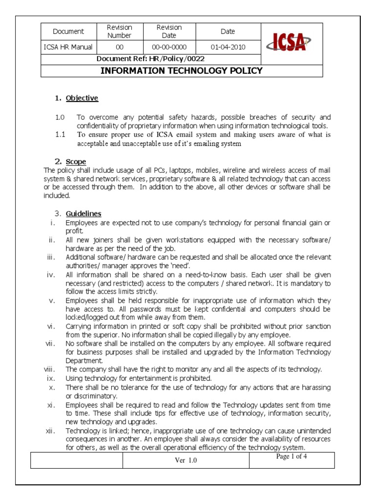 Information Technology Policy | Download Free PDF | Email | Internet