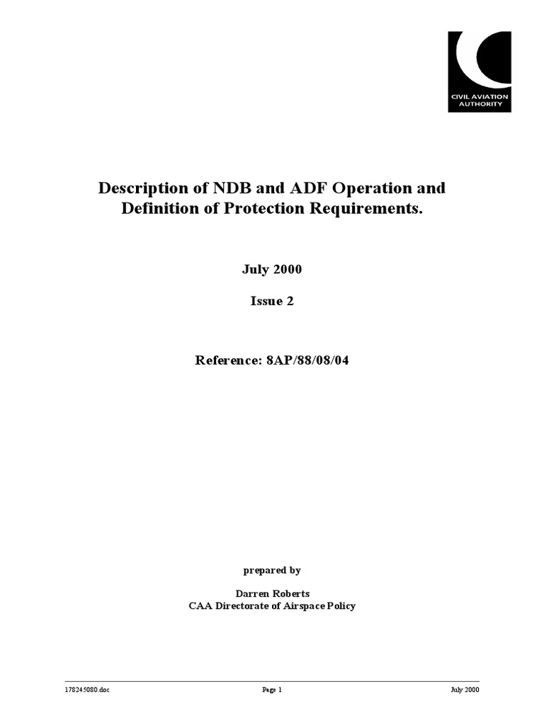 Description of NDB and ADF Operation and Definition of Protection ...