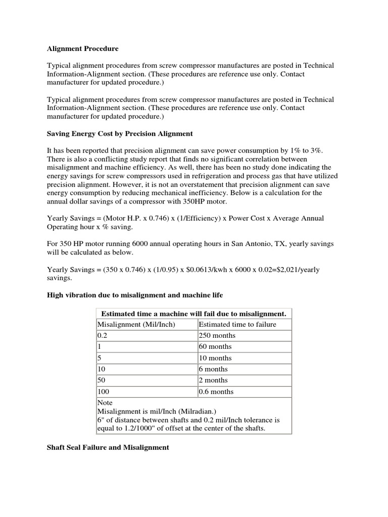 Alignment Procedure | PDF | Bearing (Mechanical) | Gas Compressor