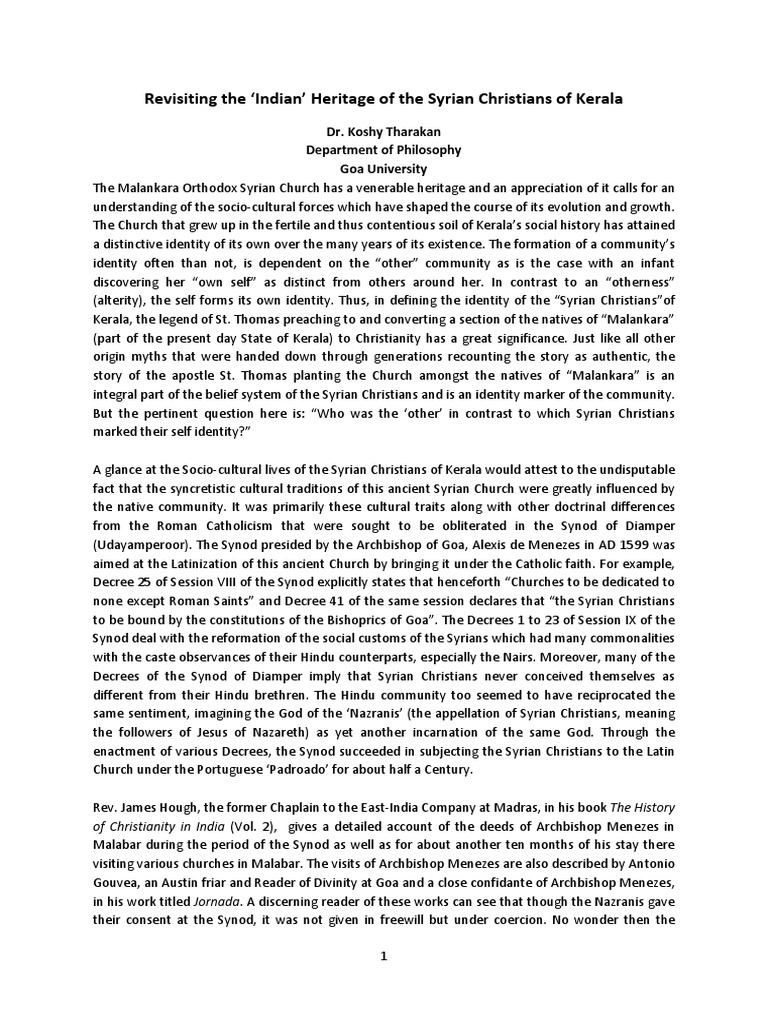 Revisiting The Indian Heritage of Syrian Christians of Kerala | PDF ...