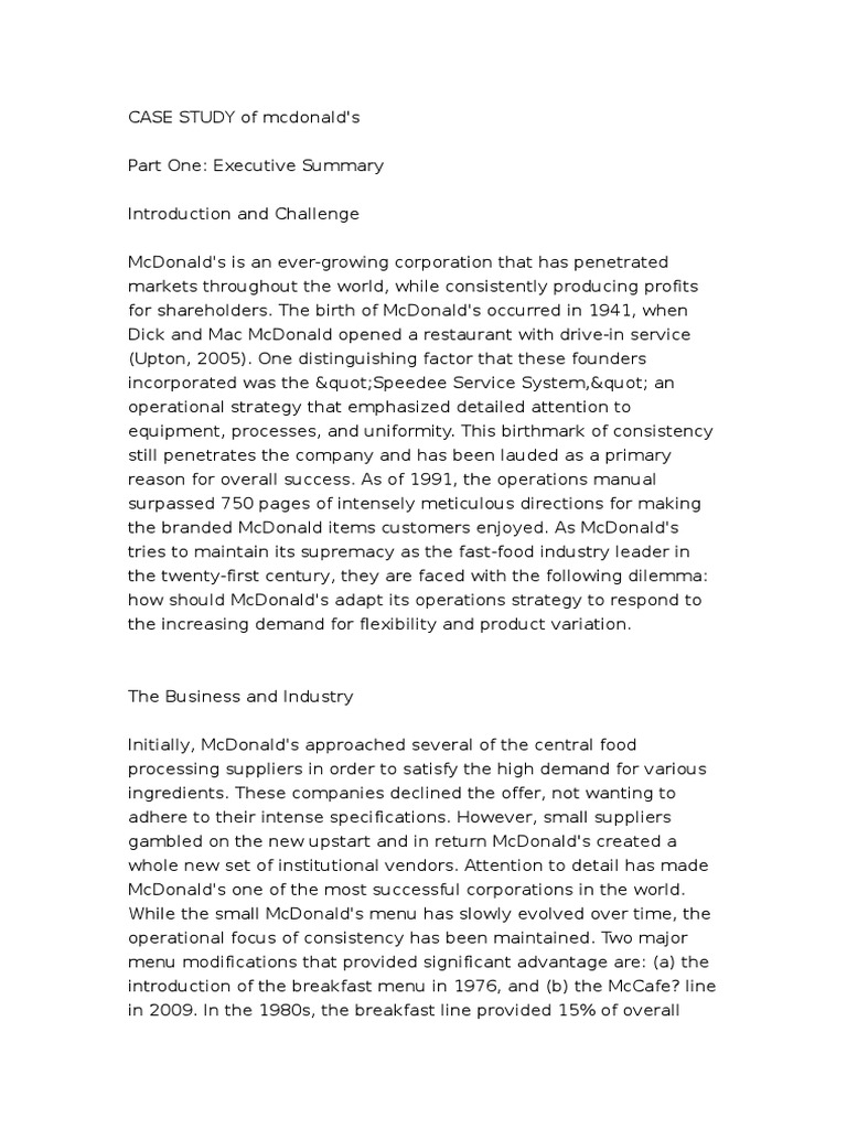 CASE STUDY of Mcdonald | PDF | Mc Donald's | Fast Food Restaurants