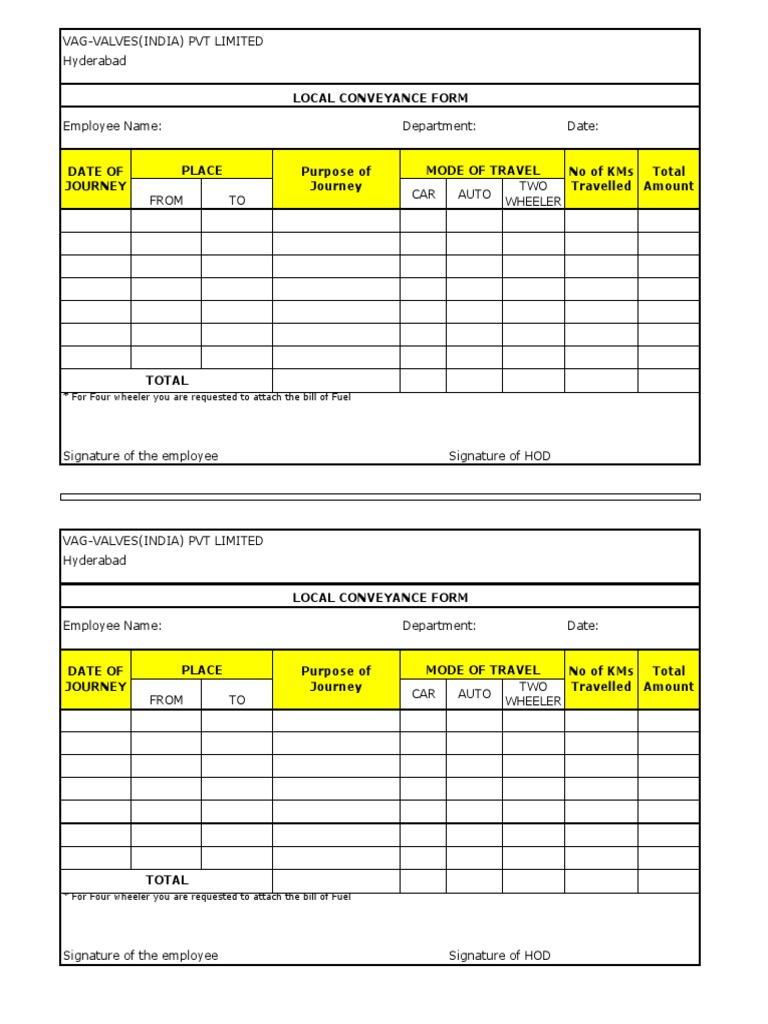 Local Conveyance Form: For Four Wheeler You Are Requested To Attach The Bill of Fuel | PDF