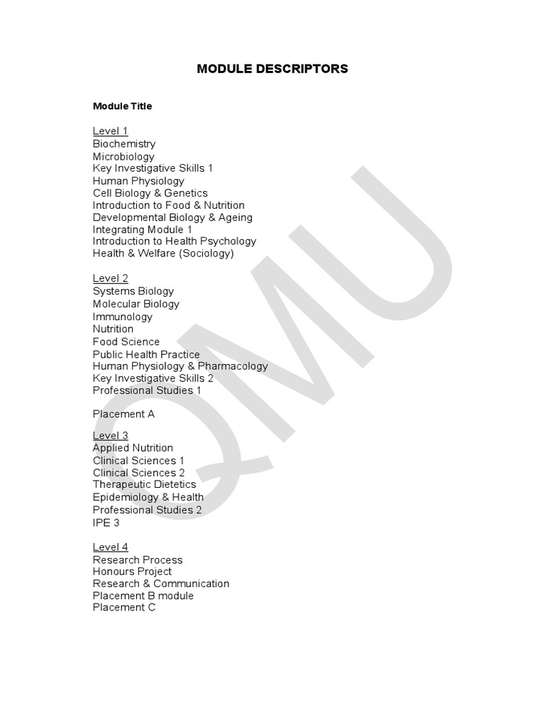 Module Descriptors For Athens - 110714 | PDF | Metabolism | Immune System