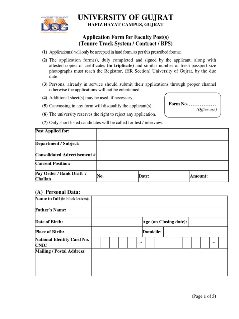 UOG Faculty Application Form 2025 | PDF | Thesis | Doctor Of Philosophy