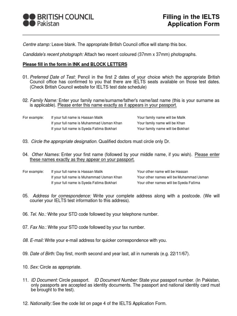 Pakistan Ielts Application Form Notes | PDF | International English ...