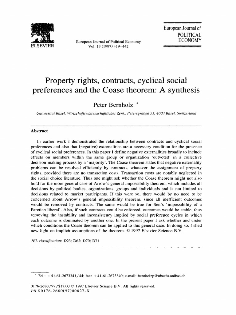Bernholz Property Rights, Contracts, Cyclical Social Preferences and ...