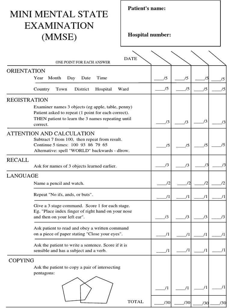 Mini Mental State Evaluation | PDF